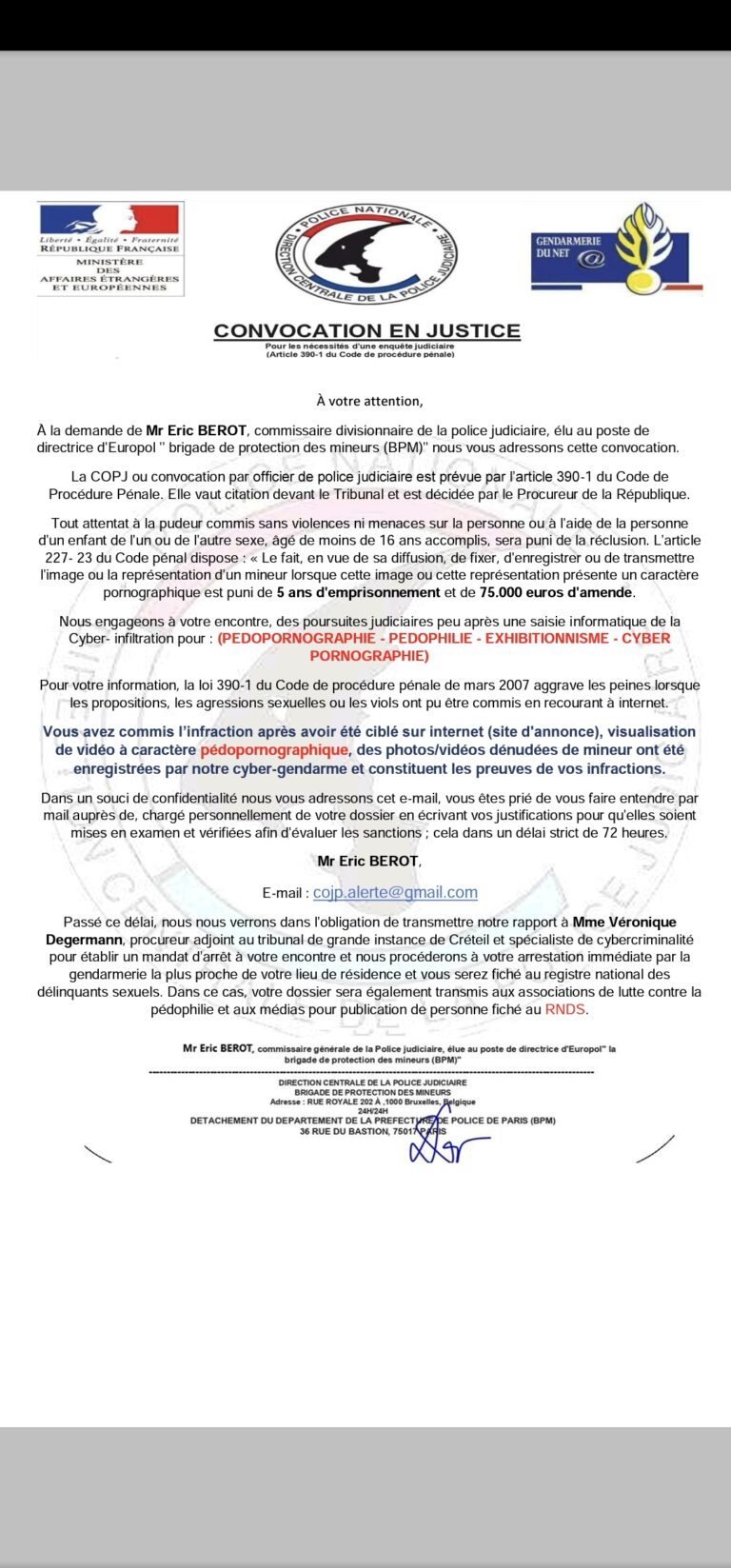 Arnaque fausse accusation pour une convocation en justice - Arnaques ...